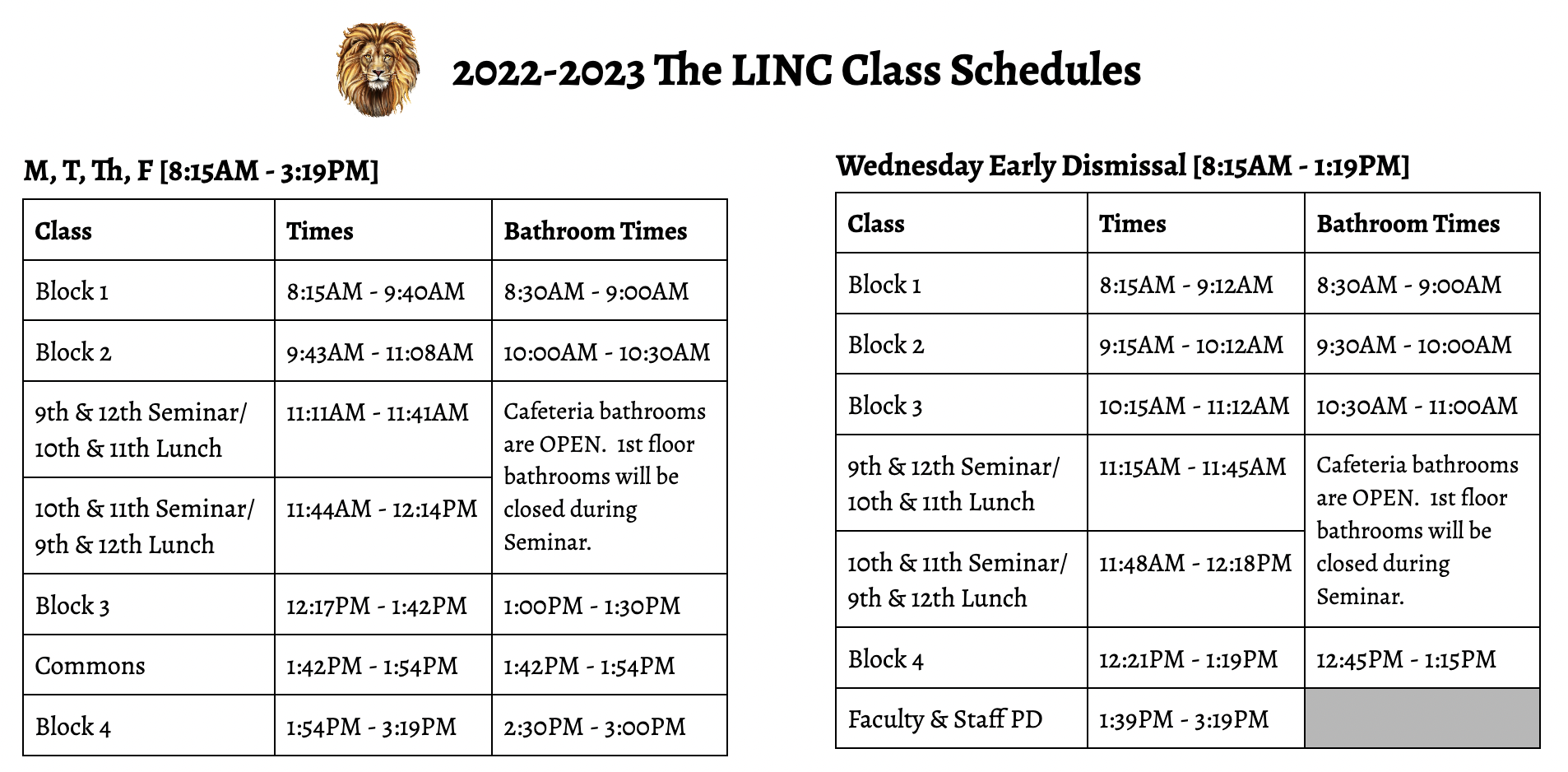 Class Schedules – The LINC